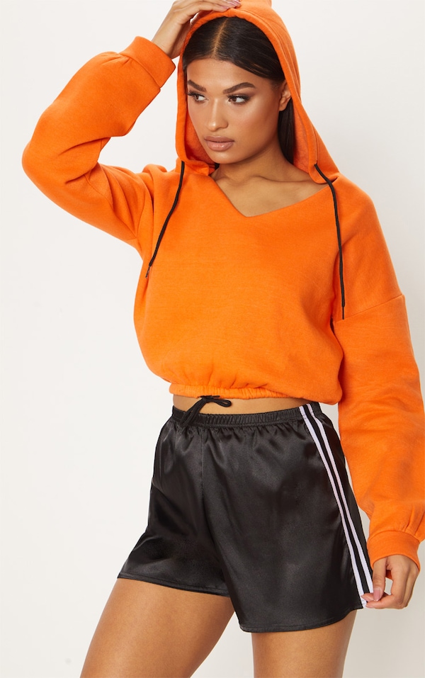 Bright Orange V Neck Hoodie | PrettyLittleThing USA
