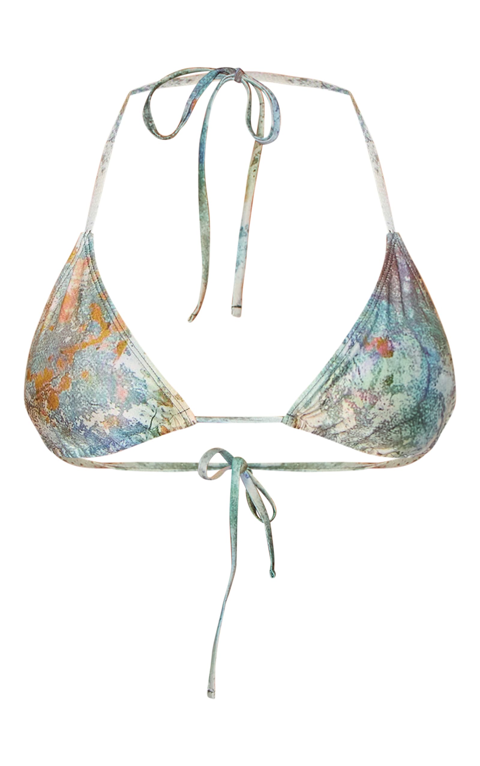 Green Mottled Print Triangle Bikini Top | Swimwear | PLT