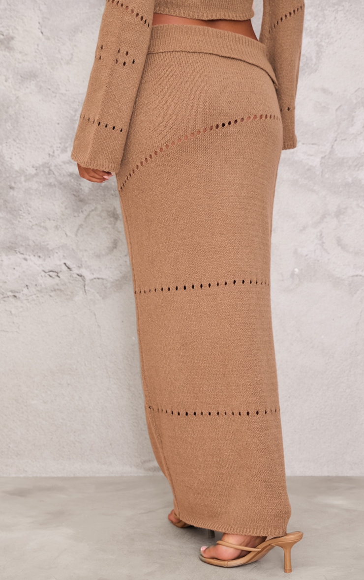 Chocolate Fold Over Knit Maxi Skirt | Knitwear | PrettyLittleThing USA