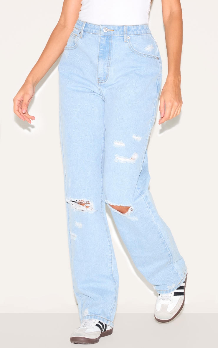 Light Blue Wash Distressed Style Boyfriend Jeans | Denim | PLT