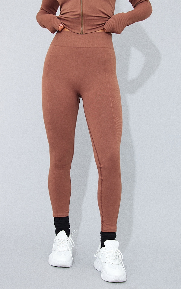PLT Legging De Texturé Marron Sans Coutures À Empiècements | Athleisure ...