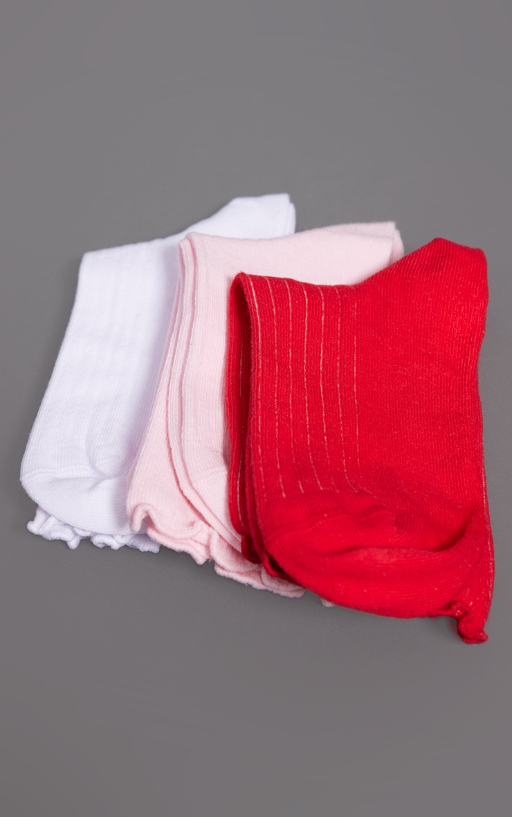 Pink Colourful Frill Socks 3 Pack | Accessories | PrettyLittleThing USA