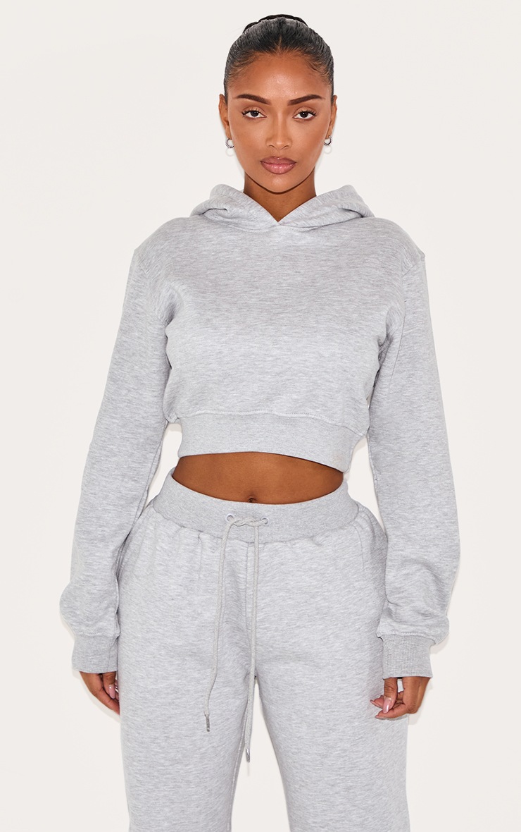PLT Shape Grey Marl Back Cinched Waist Crop Hoodie | Shape | PLT