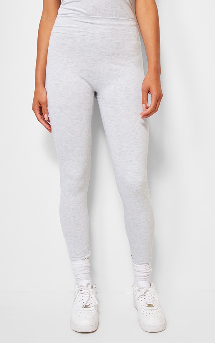 Ash Grey Marl Cotton Leggings | Bottoms | PrettyLittleThing USA