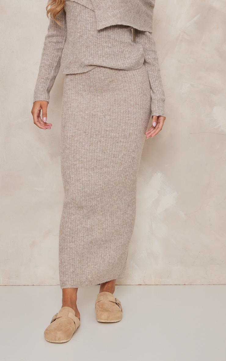 Mocha Luxe Knit Low Rise Midaxi Skirt | Knitwear | PrettyLittleThing AUS