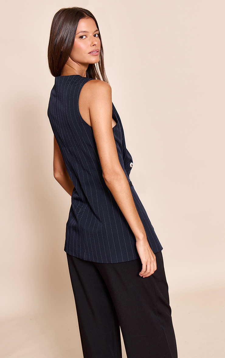 Navy And White Pinstripe Button Up Waistcoat | Outerwear | PLT