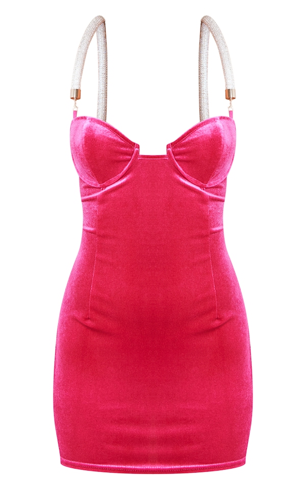 Pink Diamante Strap Velvet Underwire Bodycon Dress Dresses