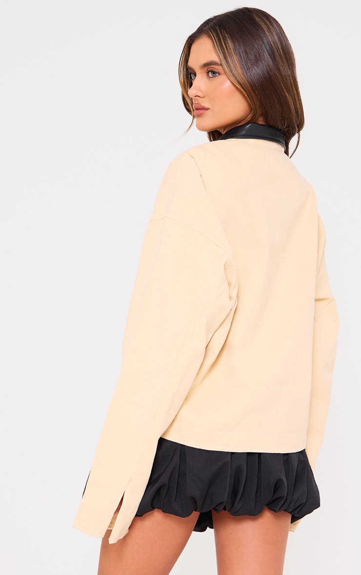 Sand Faux Leather Collar Oversized Cotton Jacket | Outerwear ...