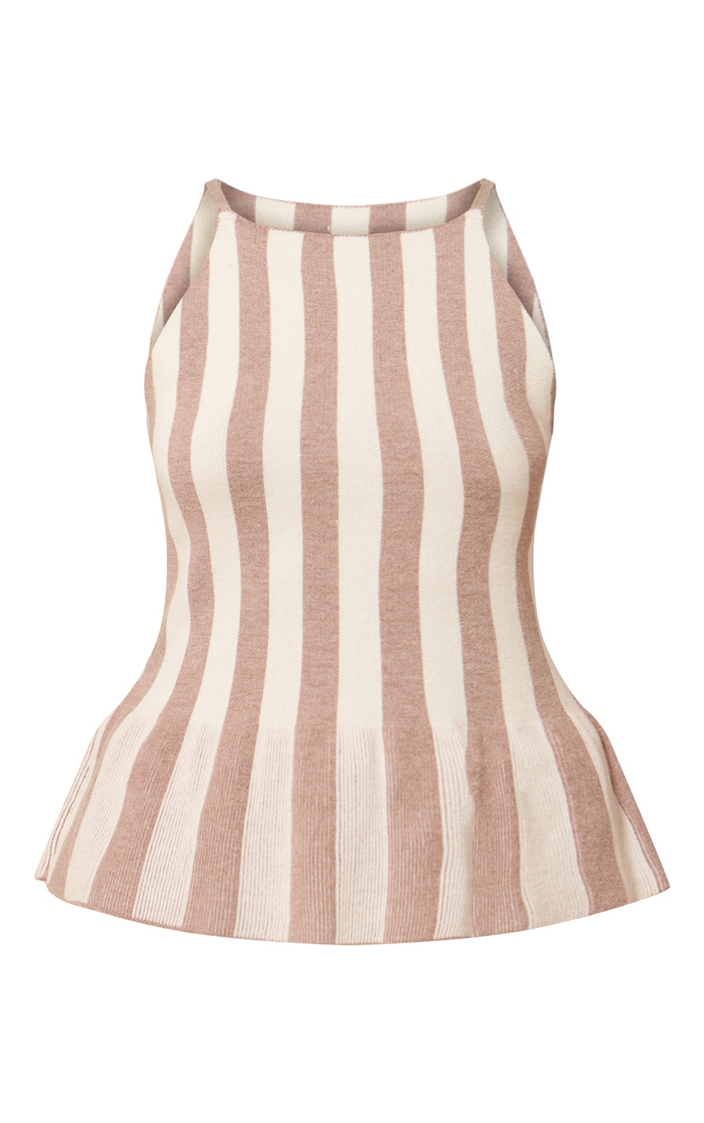 Taupe Stripe Peplum Cami Top | Knitwear | PLT