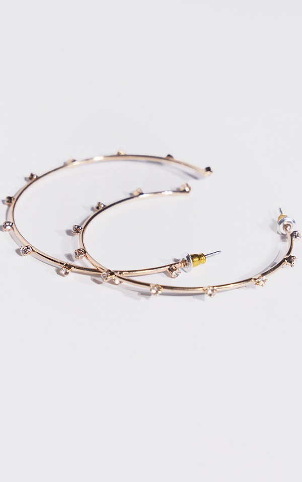Gold Fine Diamante Studded Hoop Earrings | Accessories | PLT