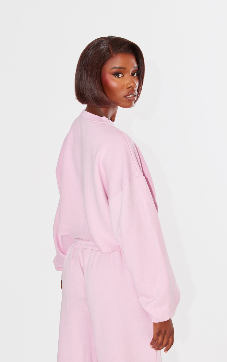 PLT Tall Washed Pink Varsity Crop Sweatshirt | Tall | PrettyLittleThing USA