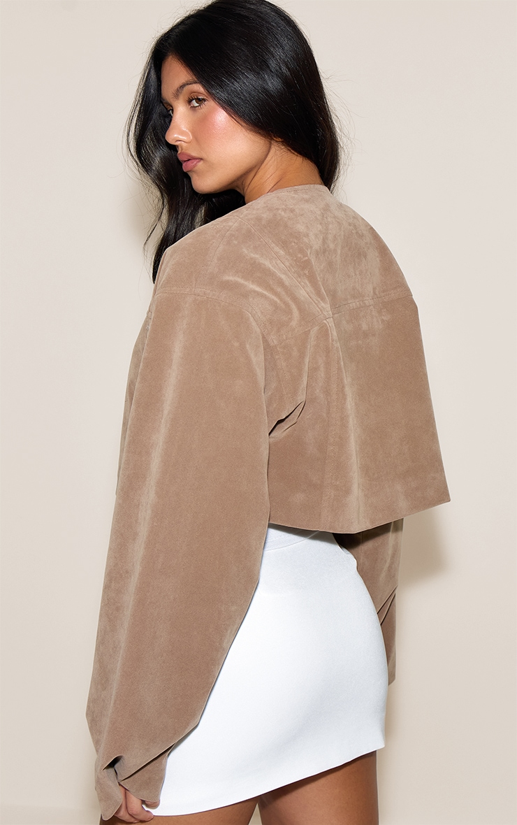Beige Cropped Ruched Sleeve Detail Suede Jacket | Outerwear ...