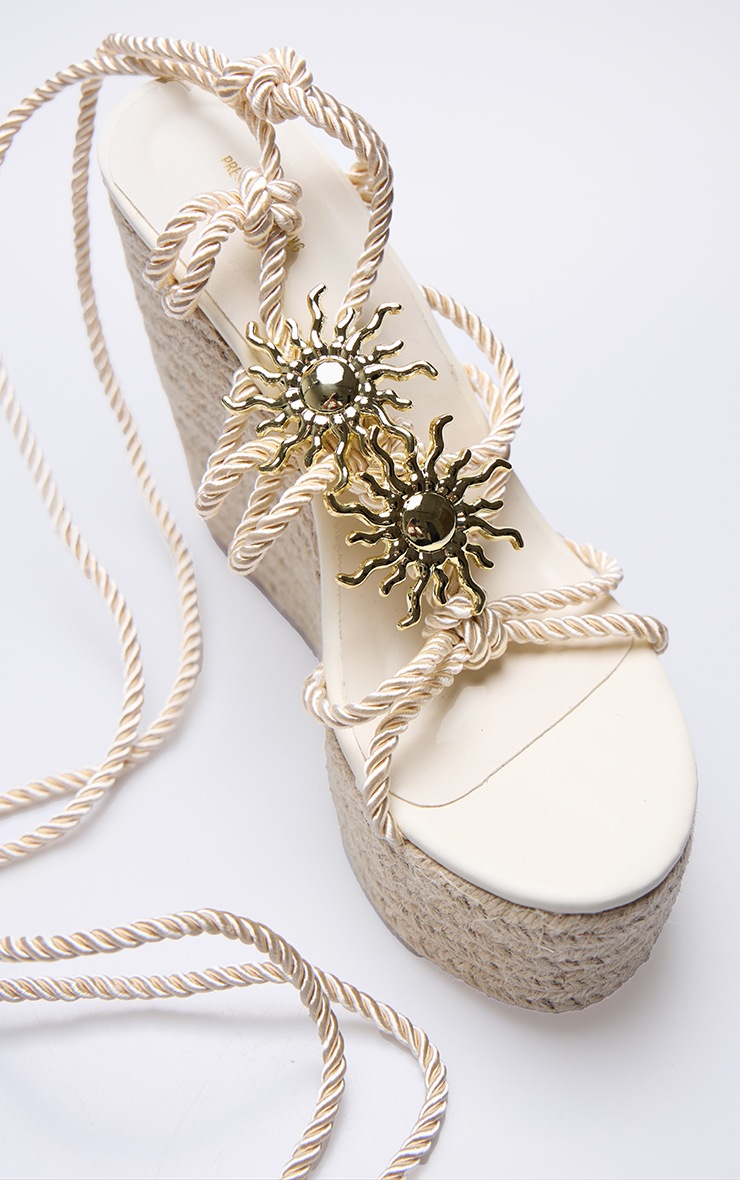 Cream Sun Charm Rope Heeled Espadrille Wedges | Footwear | PLT