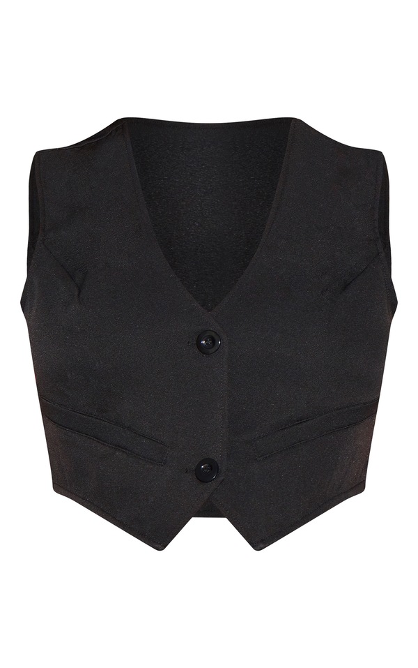 Deep Black Woven Belted Back Detail Suit Vest | Co-ords ...
