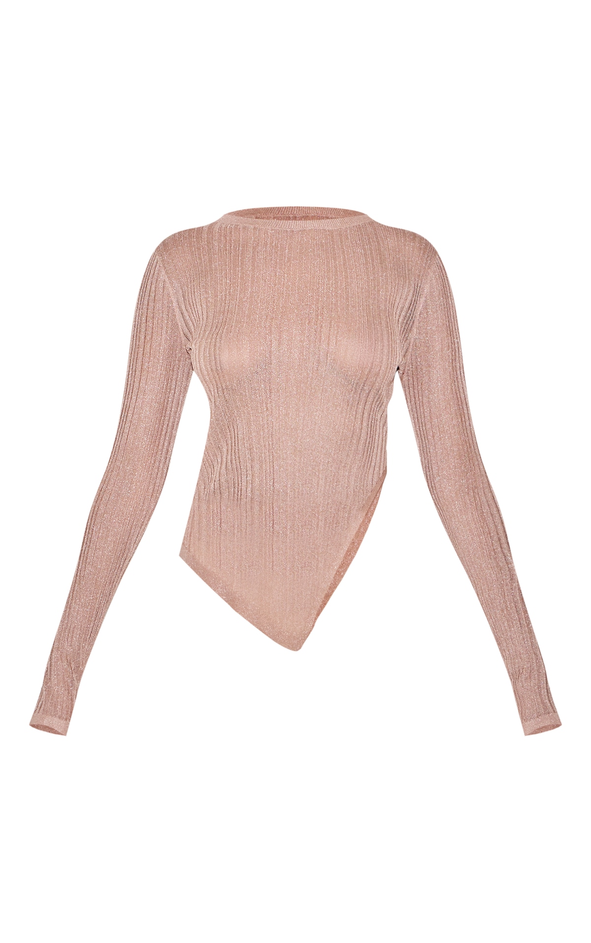 Mocha Sheer Knit Asymmetric Top | Knitwear | PLT USA