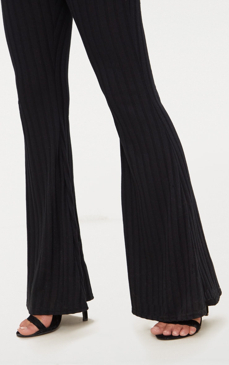 Petite Black Ribbed Flares | PrettyLittleThing IE