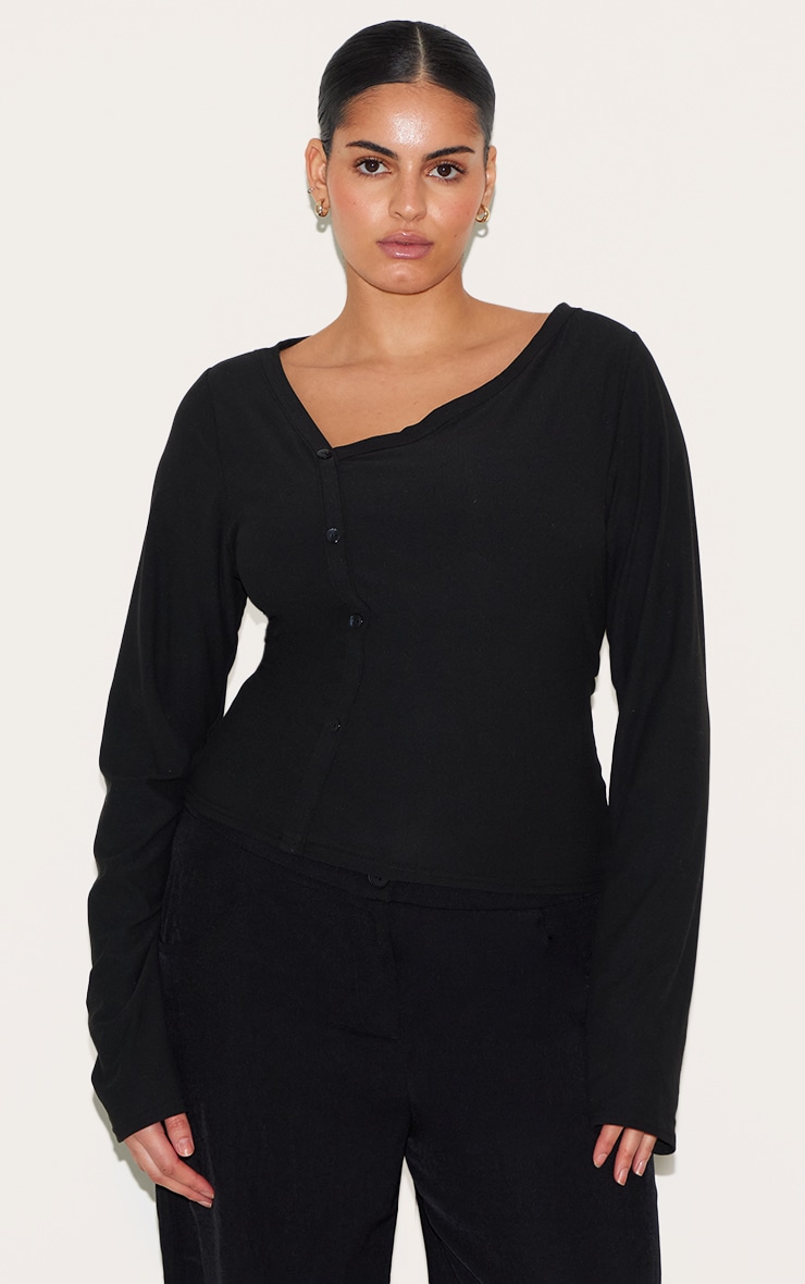 Plus Black Asymmetrical Long Sleeve Crop Top | Plus Size ...