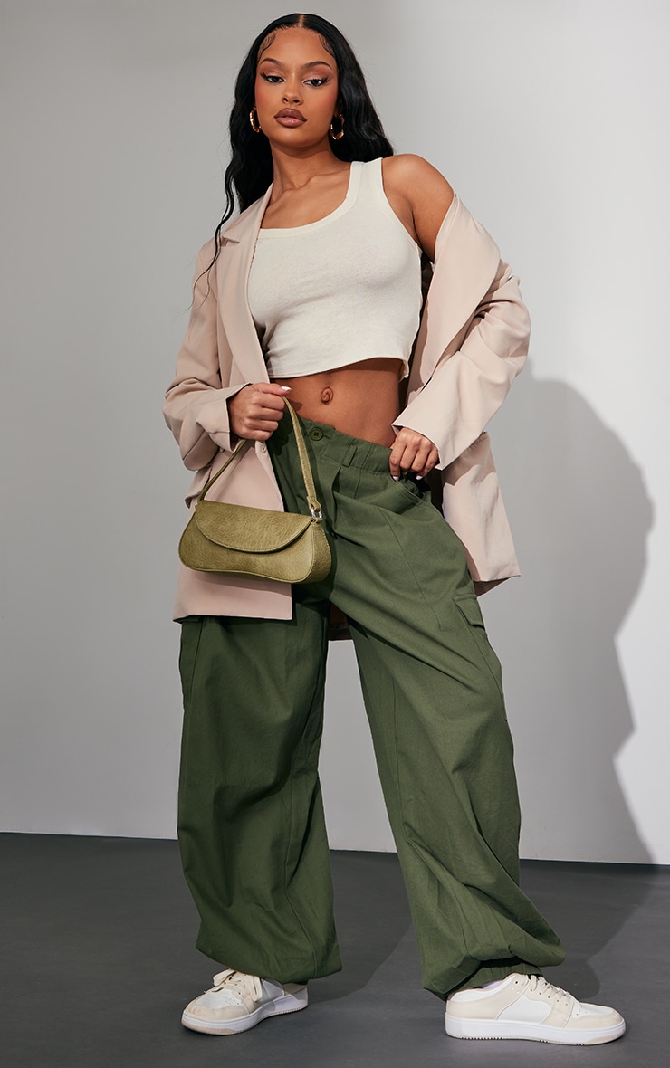 Oatmeal Brushed Cotton Racer Crop Top | Tops | PrettyLittleThing AUS