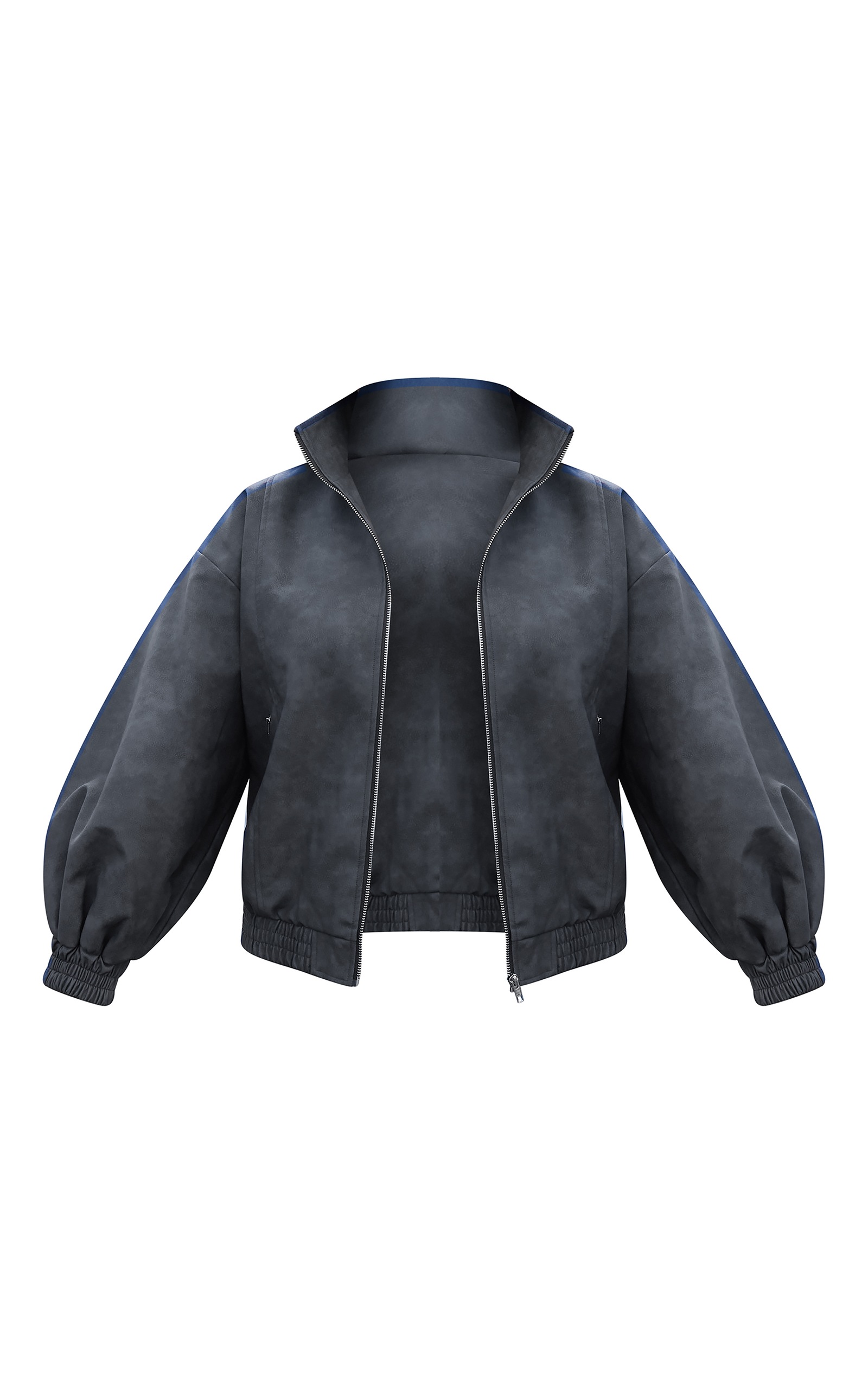 Charcoal Textured PU High Neck Bomer Jacket | Outerwear | PLT