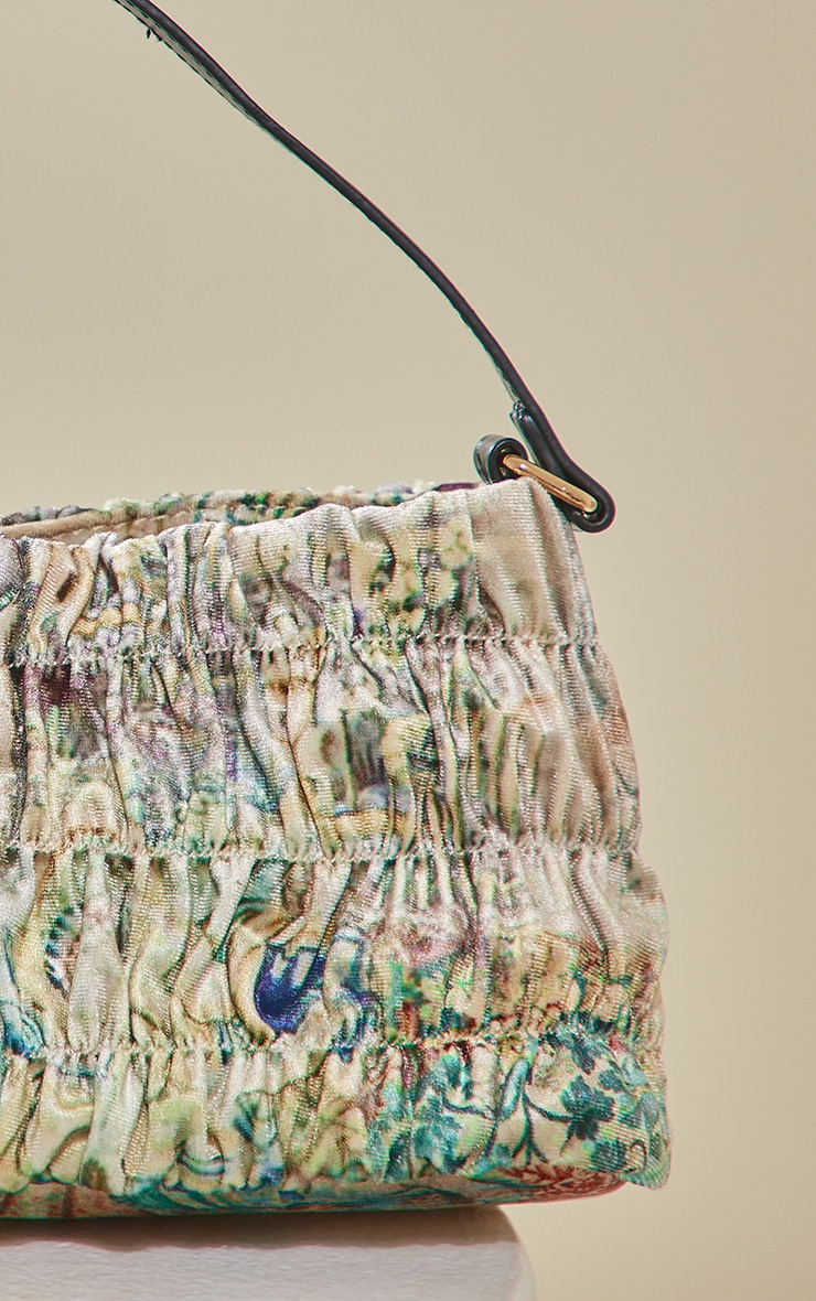 Multi Renaissance Printed Ruched Velvet Mini Bag | PrettyLittleThing USA