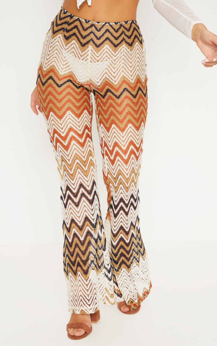 Burnt Orange Chevron Knit Flares | Swimwear | PrettyLittleThing CA