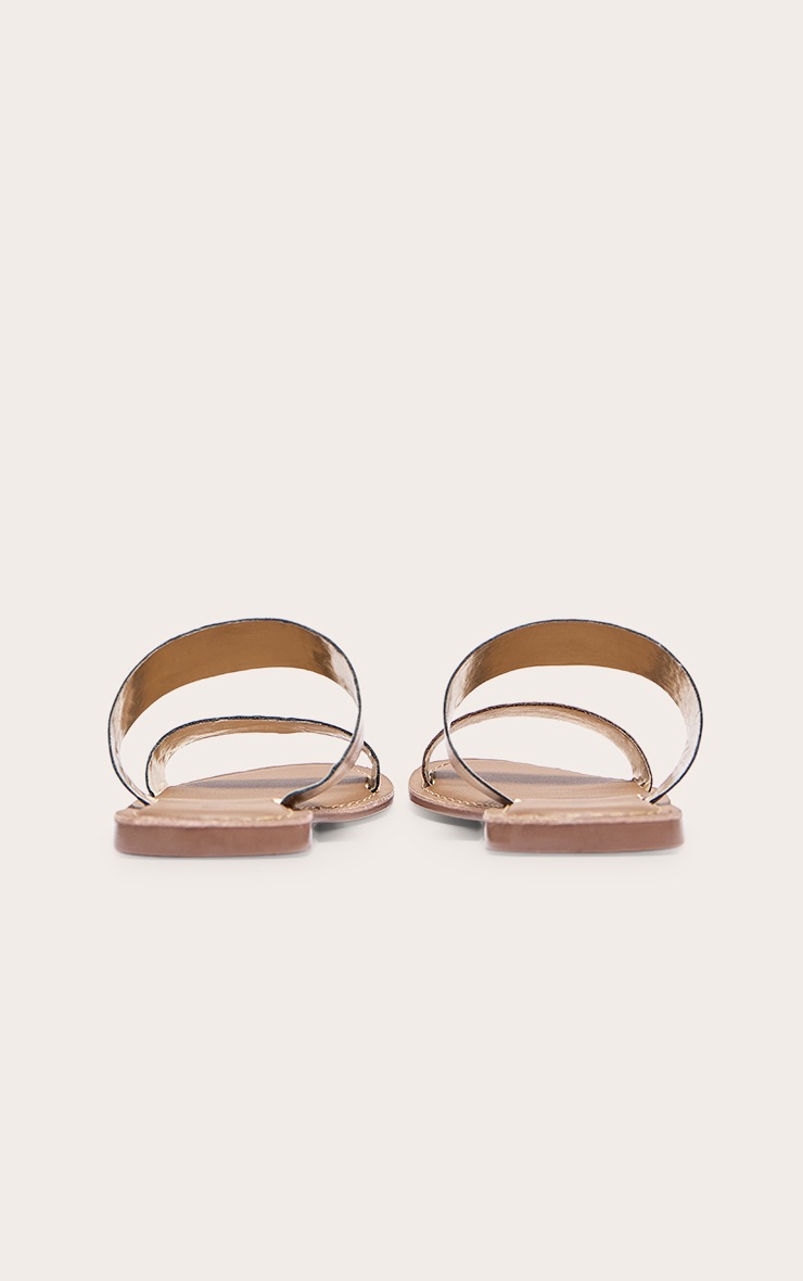 Gold Twin Strap Basic Leather Sandals | Footwear | PrettyLittleThing