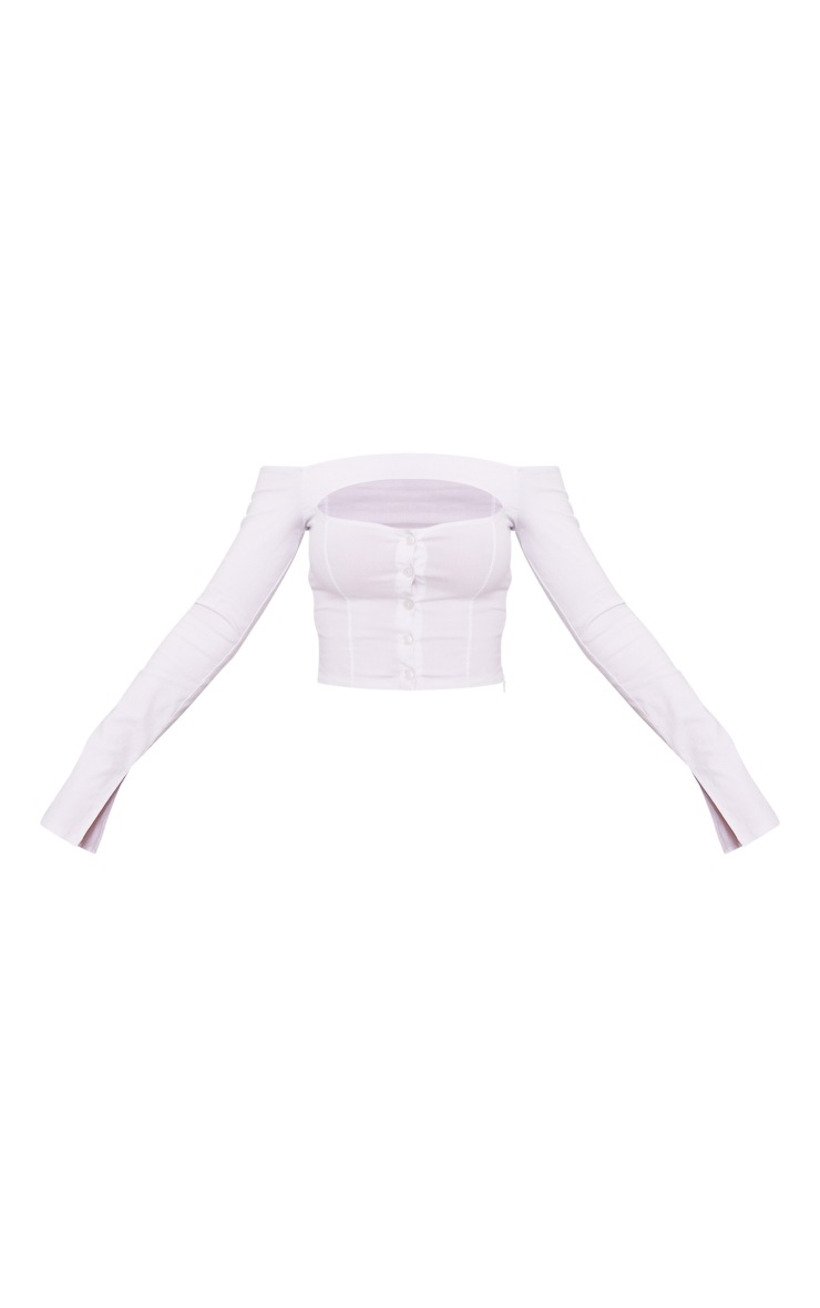 White Stretch Woven Off Shoulder Button Top | Tops | PLT