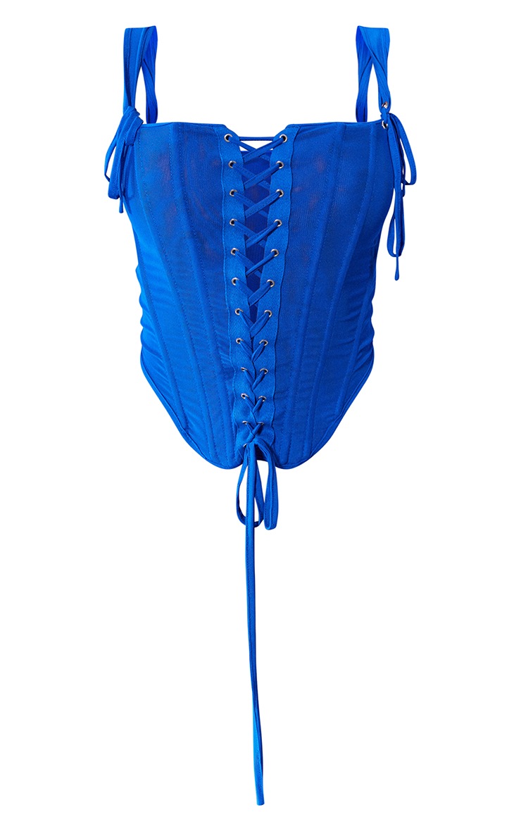Bright Blue Mesh Lace Up Top | Tops | PLT