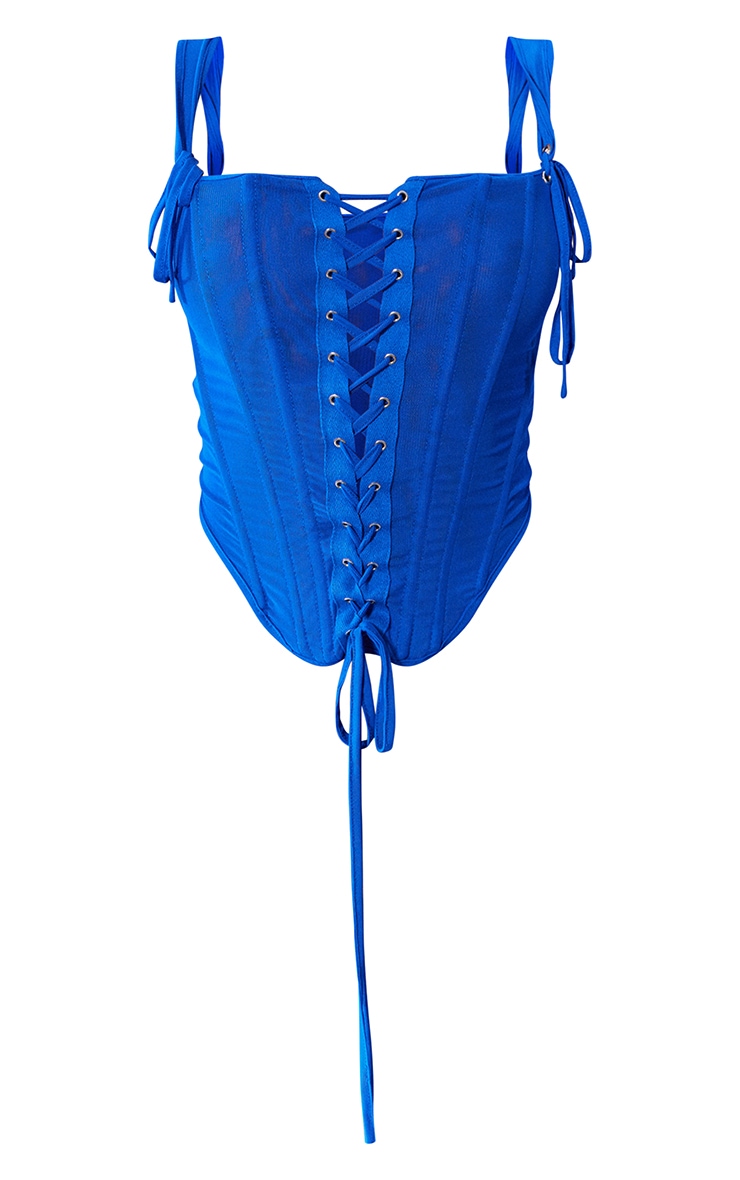 Bright Blue Mesh Lace Up Top | Tops | PLT