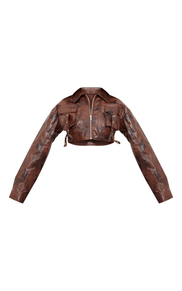 Brown Cropped Tortoise Zip Front Biker Jacket | Outerwear ...