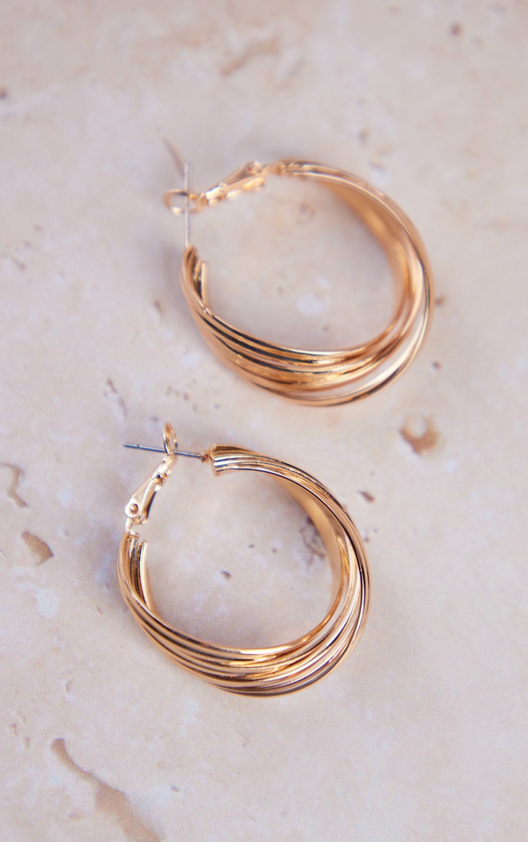 Gold Simple Overlapping Twist Hoop Earrings | PrettyLittleThing USA