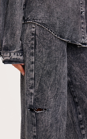 Tall Washed Grey Straight Leg Ripped Side Jeans | Tall | PLT