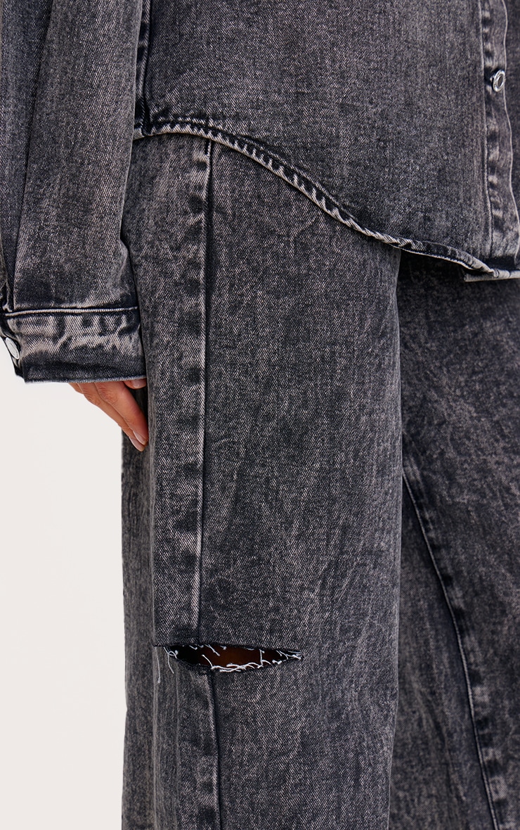 Tall Washed Grey Straight Leg Ripped Side Jeans | Tall | PLT