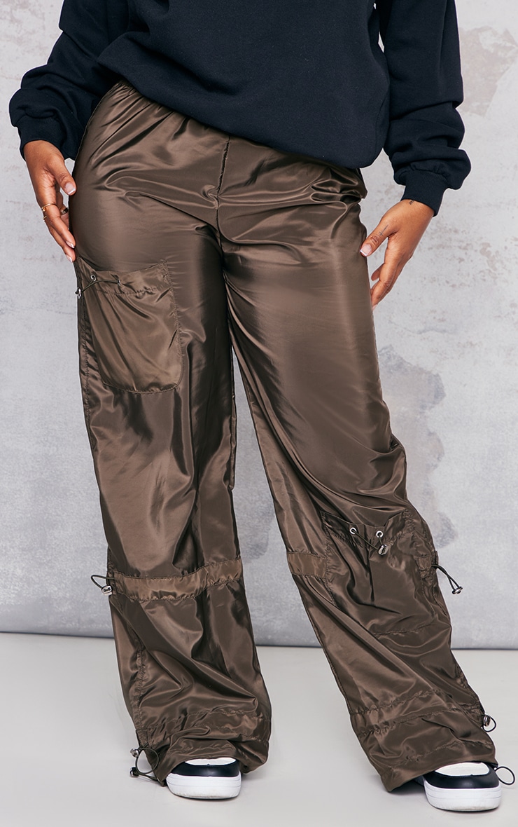 Shape Khaki Shell Ruched Wide Leg Joggers | PrettyLittleThing AUS