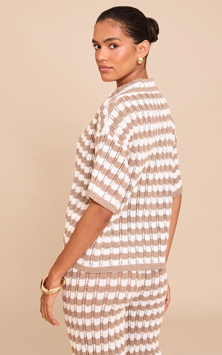 Mocha Crochet Stripe Rugby Knit Top | Knitwear | PLT