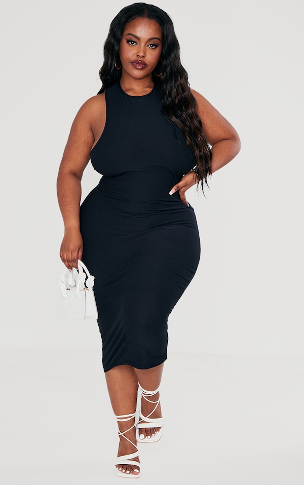Plus Black Soft Touch Racer Neck Bodycon Dress | Plus Size | PLT