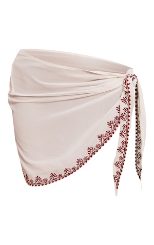 Cream Chiffon Embroidered Mini Sarong | Swimwear | PLT