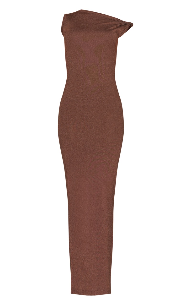 Chocolate Basic Asymmetric Twist Sleeve Maxi Dress | Knitwear | PLT