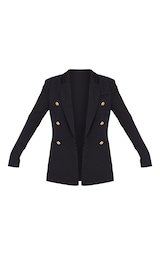 Black Double Breasted Military Style Woven Blazer | Outerwear | PLT