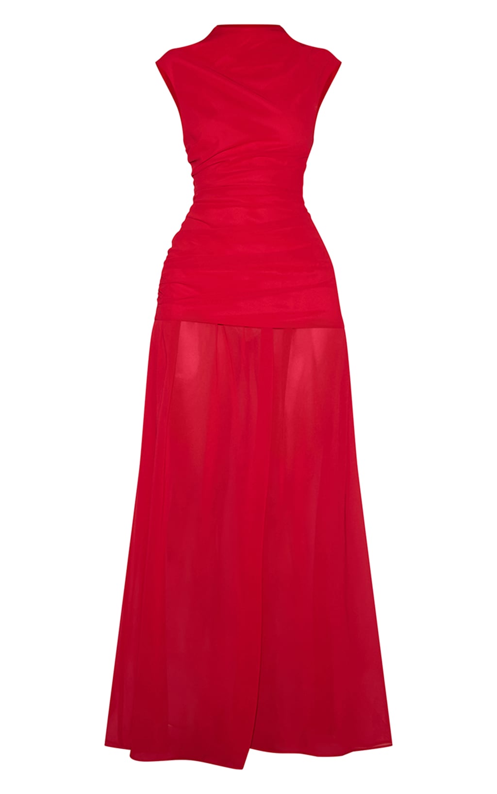 Red Chiffon Dropped Waist Sleeveless Maxi Dress | Dresses | PLT