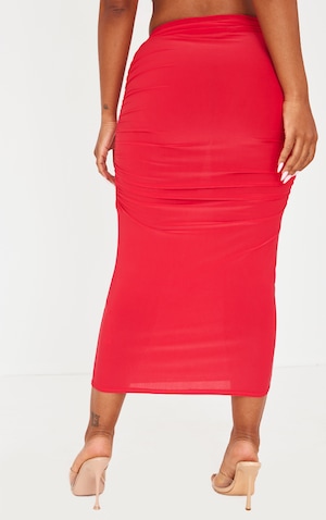 Shape Red Slinky Ruched Midaxi Skirt | Shape | PrettyLittleThing USA