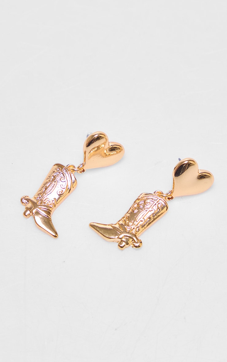 Gold Heart Cowboy Boot Stud Earrings | Accessories | PrettyLittleThing USA