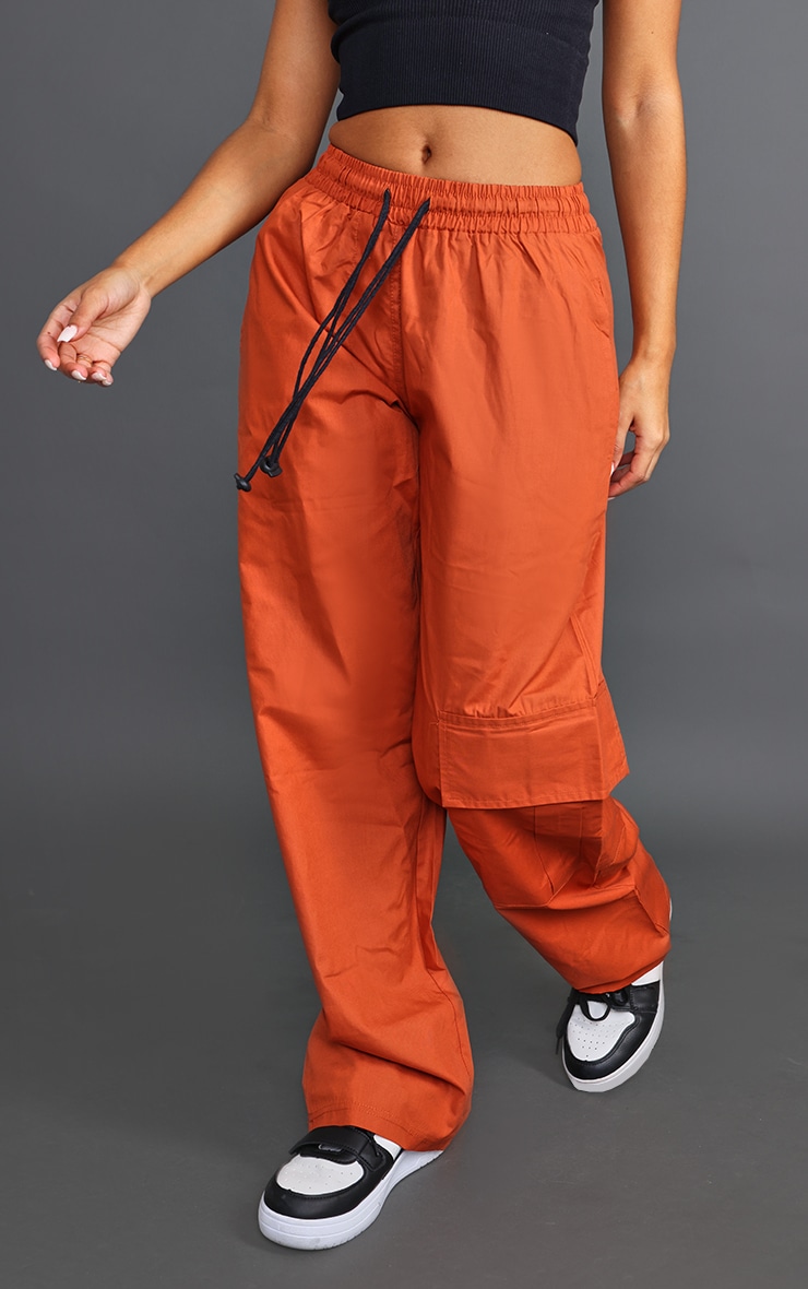 Petite Rust Low Rise Toggle Detail Straight Leg Cargo ...