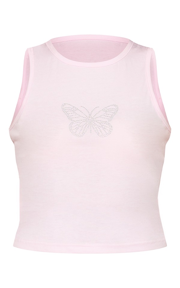 Pink Hot Fix Butterfly Long Vest Top | Tops | PrettyLittleThing