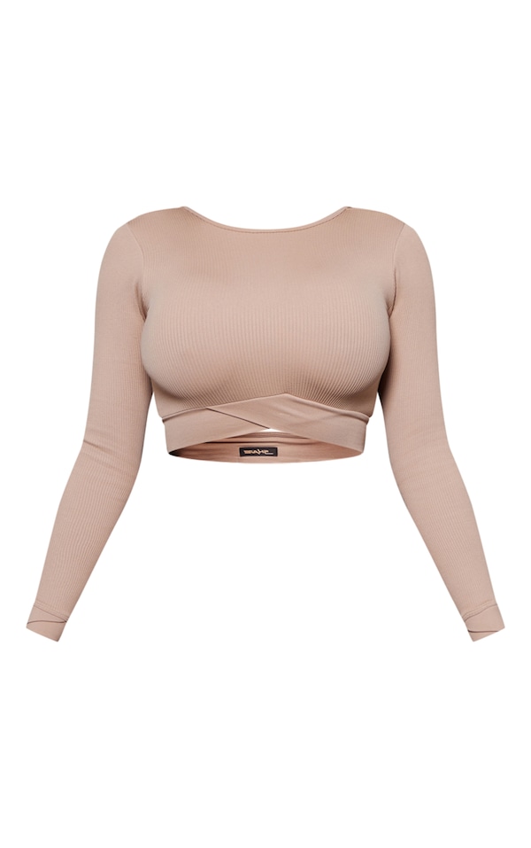 Shape Camel Branded Open Back Gym Crop Top | Shape | PrettyLittleThing USA