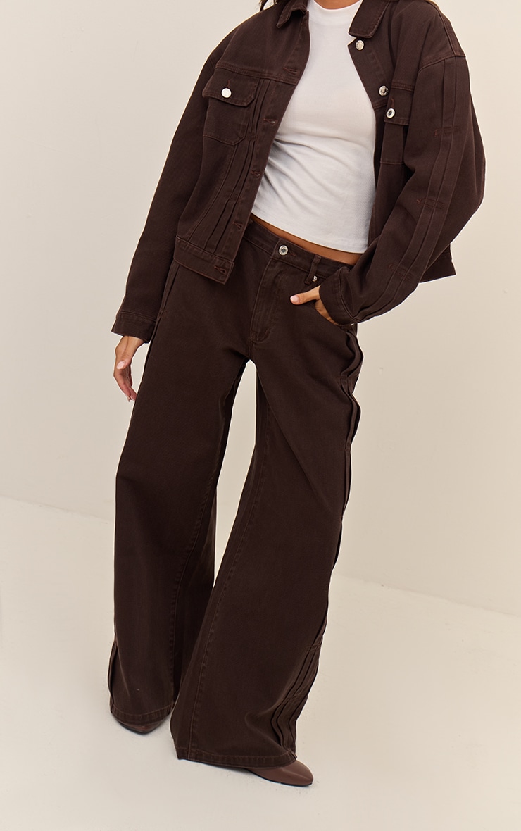 Dark Chocolate Pleat Detail Denim Jeans | Denim | PLT KSA