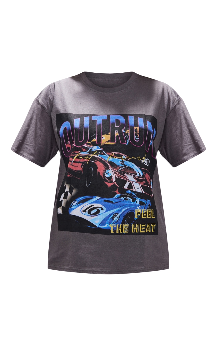 T-shirt gris anthracite à imprimé voiture de course slogan Outrun ...