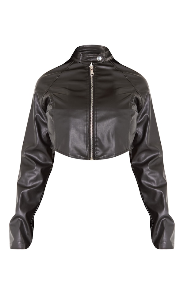 Shape Black Faux Leather Cropped Biker Jacket | Shape | PLT