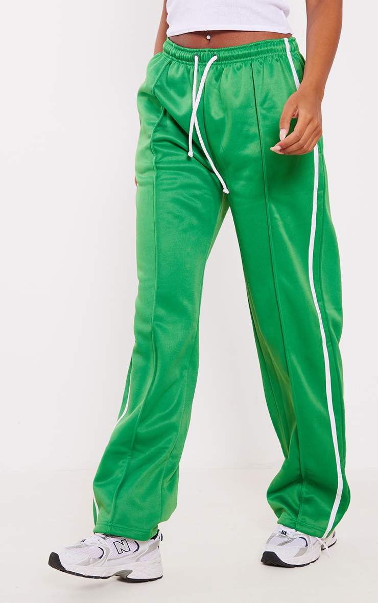 Tall Green Tricot Side Stripe Wide Leg Sweatpants | PrettyLittleThing USA