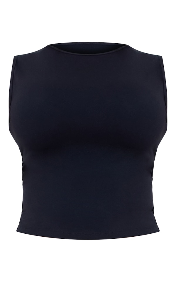 Black Contour Crew Neck Fitted Vest Top | Tops | PLT